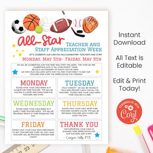 Editable All-star Teacher Appreciation Instructions Template, Printable ...