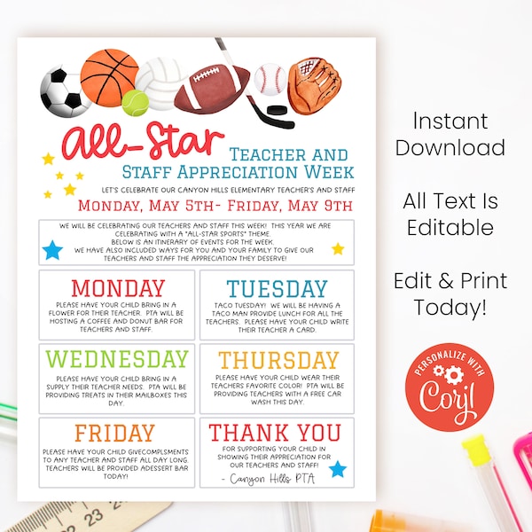 All Star Teacher Appreciation - Etsy