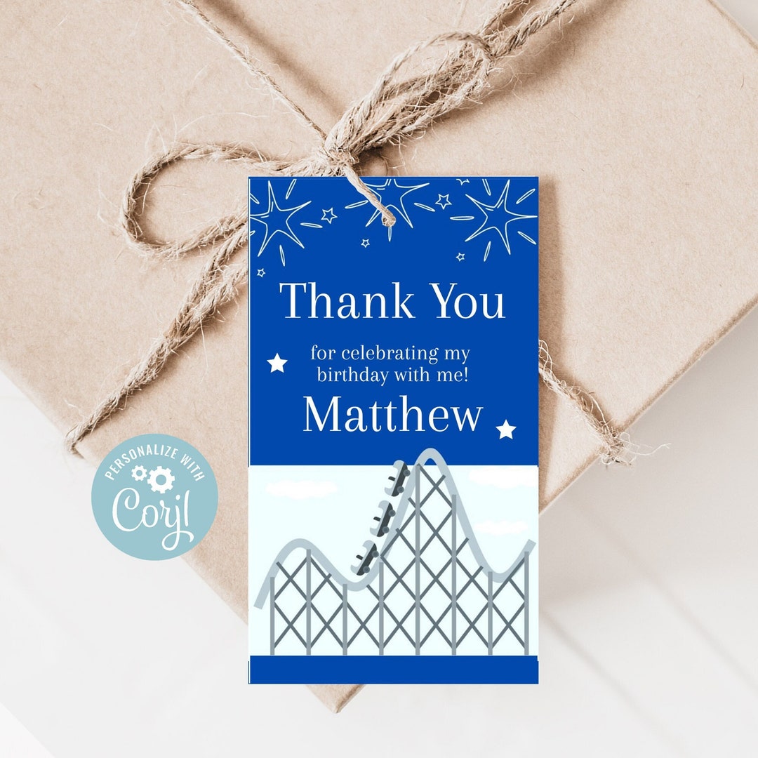 Roller Coaster Tag | Editable Thank You Gift Label | Birthday Party ...