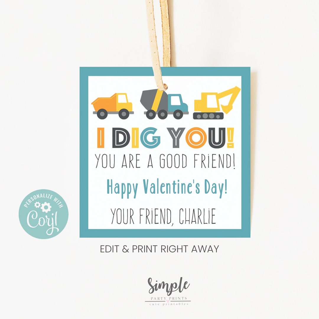 I Dig You Valentines Day Kids Cards, Valentine's Tag, Valentine Card ...