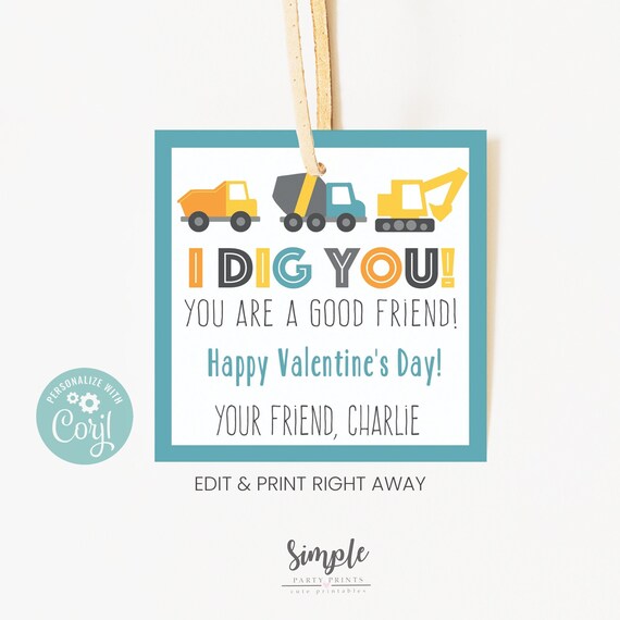 I dig you valentines day kids cards, Valentine's tag, Valentine card ...