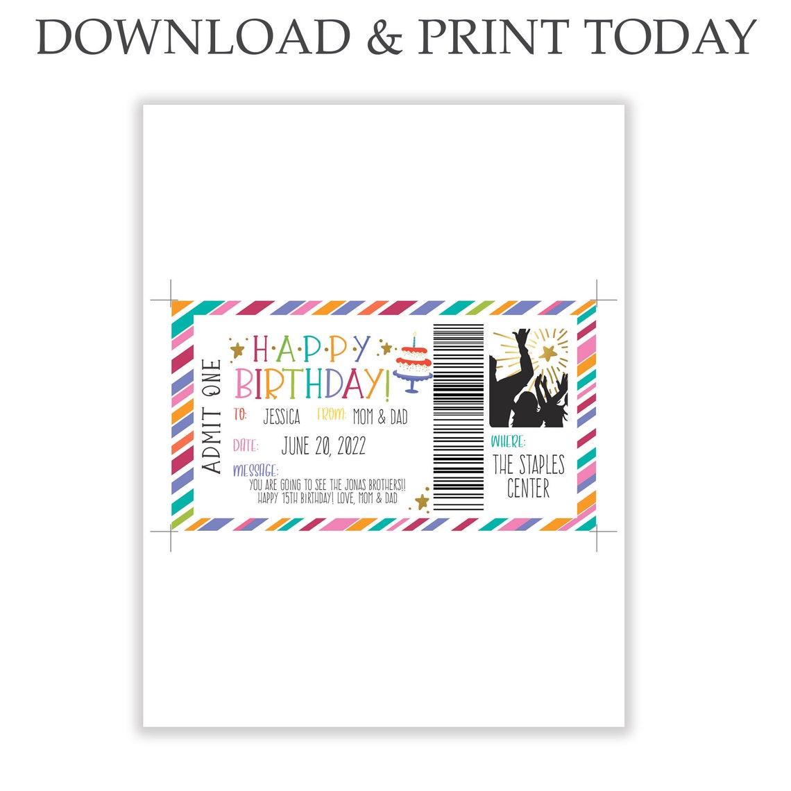 Printable Happy Birthday Concert Ticket Template Show | Etsy