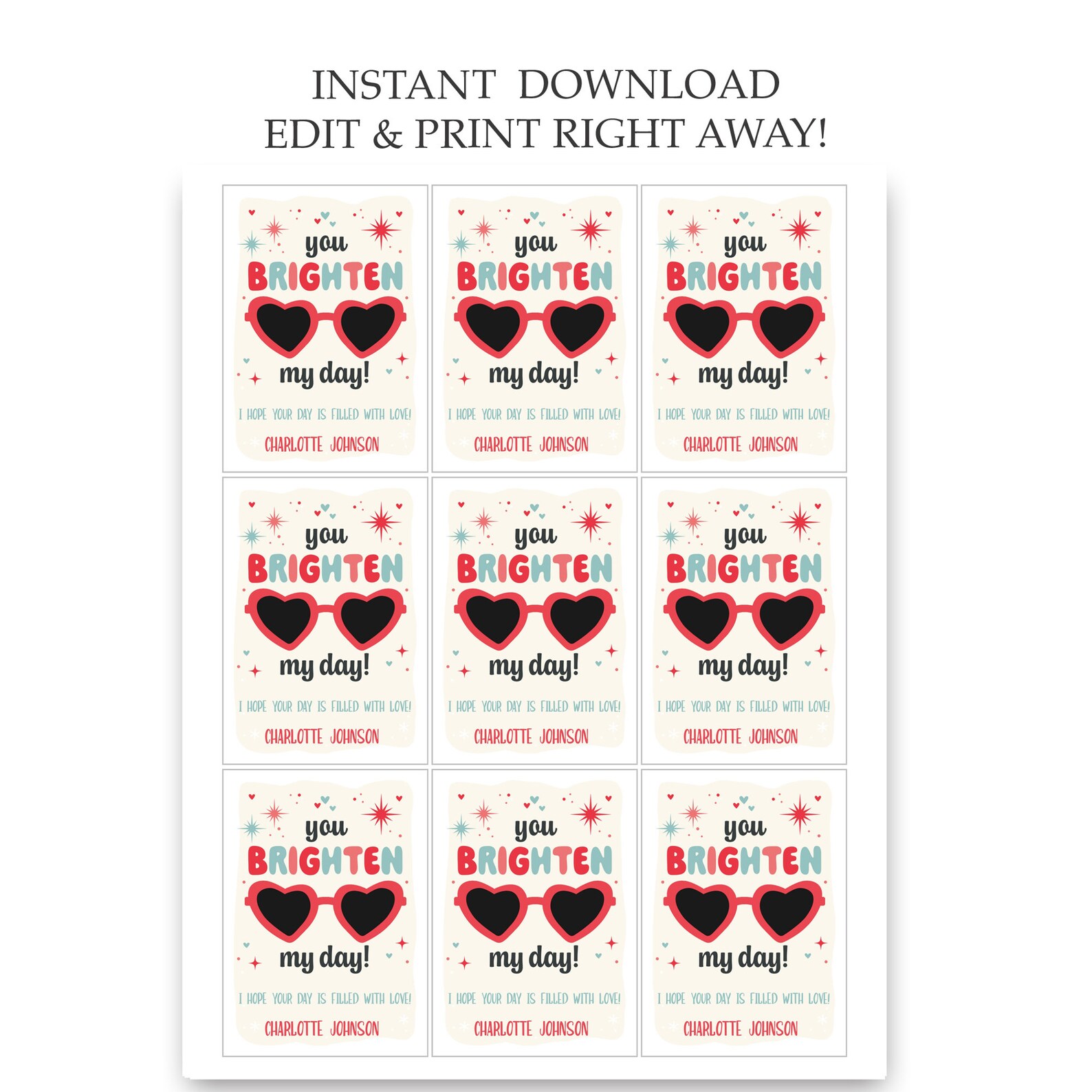 Printable You Brighten My Day Valentine's Day Tags, Classroom Exchange ...