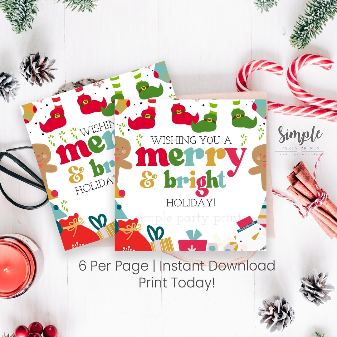 Printable Merry & Bright Holiday Gift Tags, Christmas Gift Tag, Holiday ...