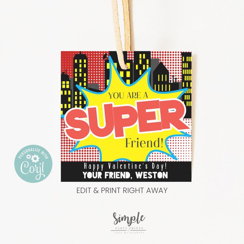 Super Hero Friend Valentines Day Kids Printable Cards - Etsy