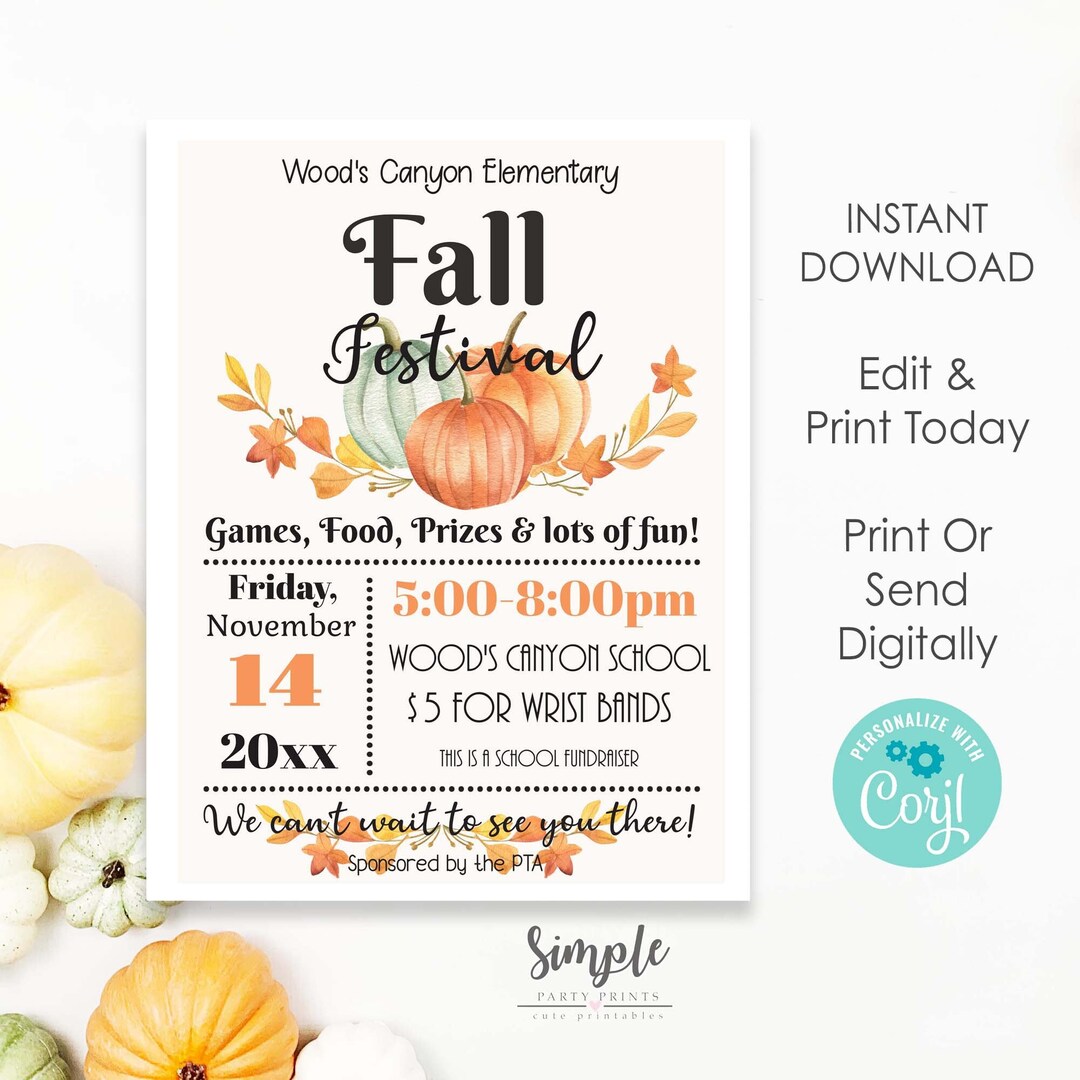 Editable Fall Festival, Digital Flyer for Pumpkin Patch Party, School ...