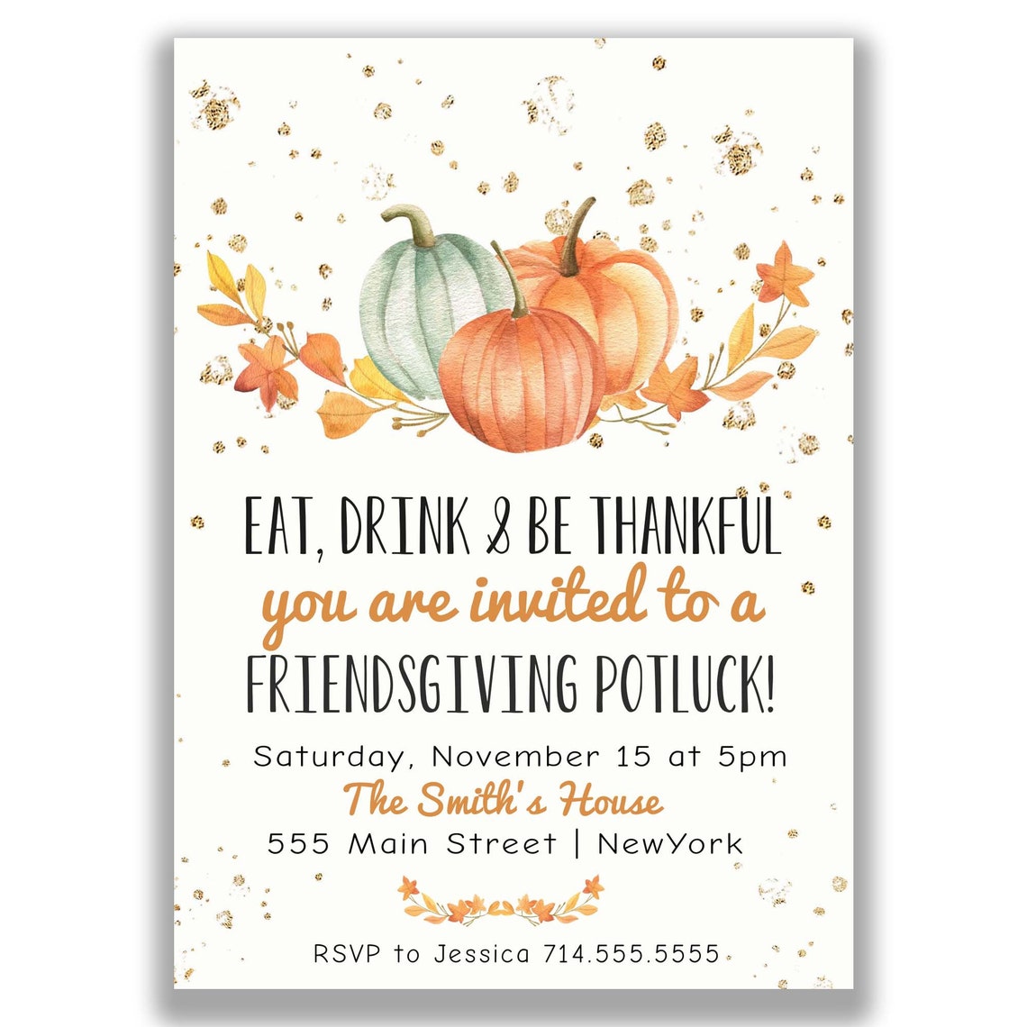 Friendsgiving Potluck Invitation Thanksgiving Day Dinner Etsy