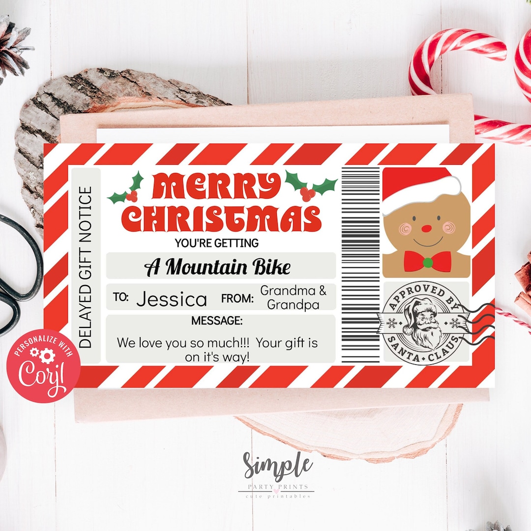 Printable Late Christmas Gift Holiday Notice, Delayed Gift Certificate ...