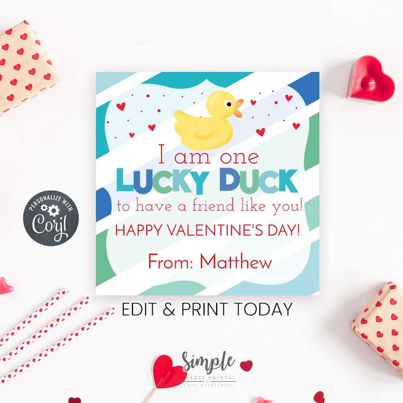 Printable Lucky Duck Valentine's Day Tags Classroom - Etsy