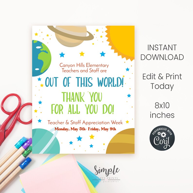 Printable Out of This World Themed 8x10 Sign, Teacher Appreciation ...