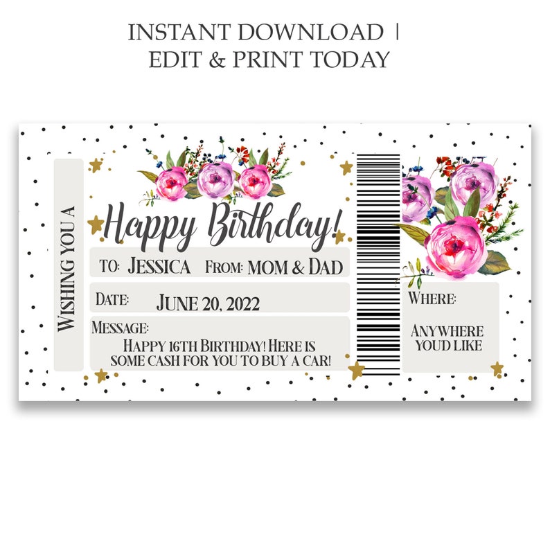 Editable Birthday Gift Voucher, Printable Bday Certificate Template ...
