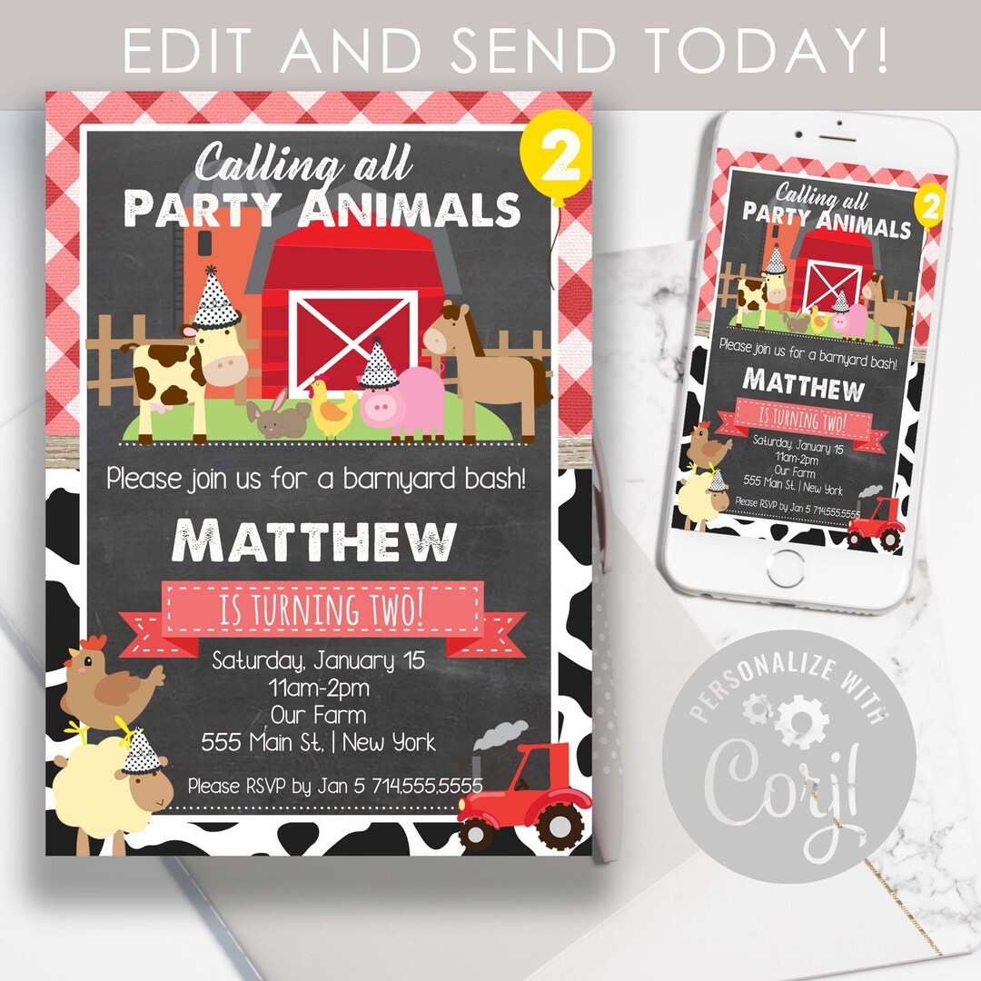 Barnyard Birthday Bash Party Invitation Petting Zoo Birthday Invite ...