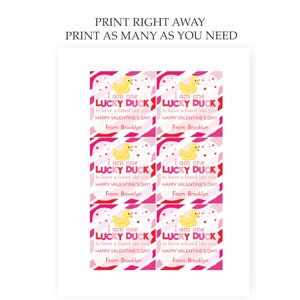 Printable Lucky Duck Valentine's Day Tags, Classroom Exchange Cards for ...