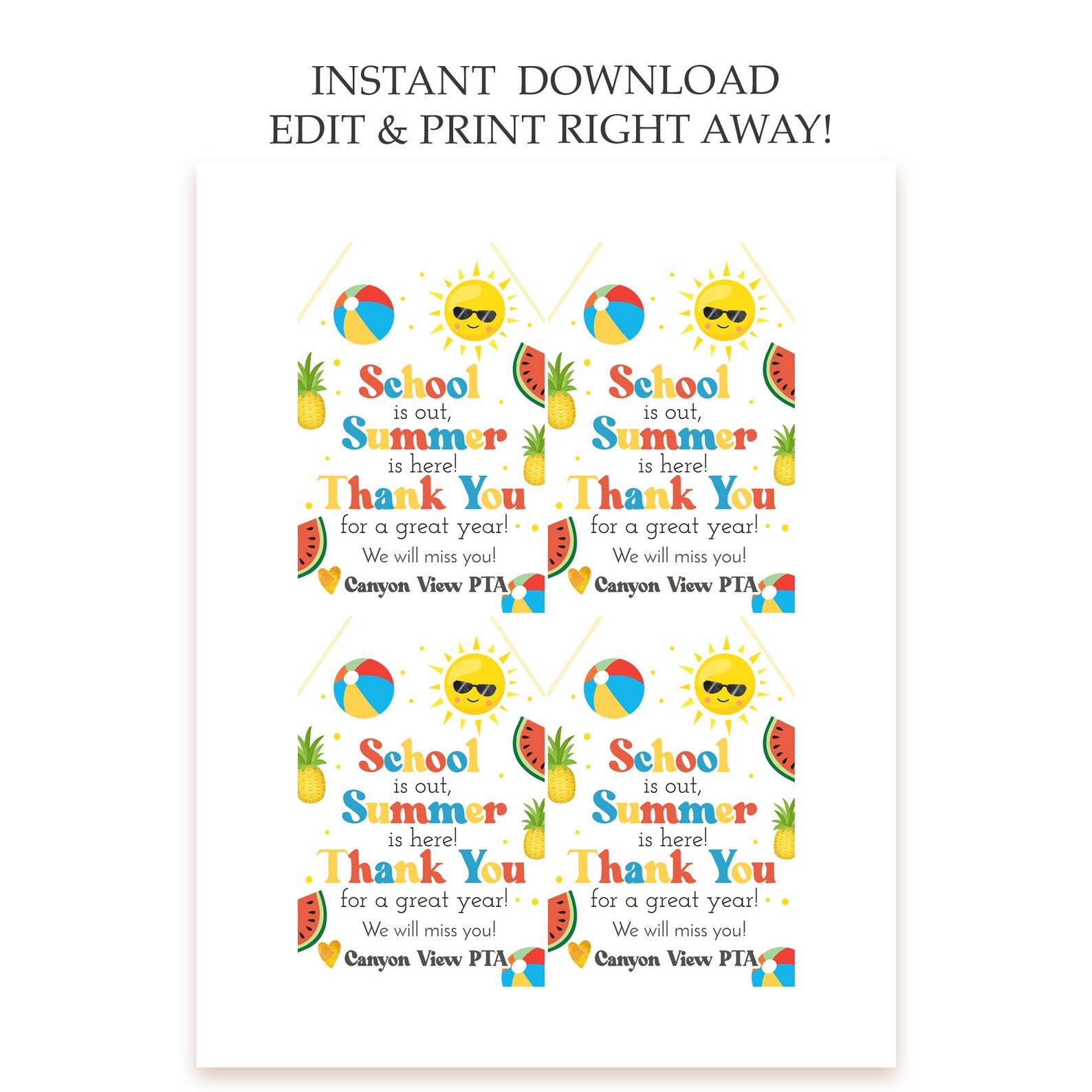 Teacher Appreciation Printable Tag, Custom Thank You for Being Sun ...