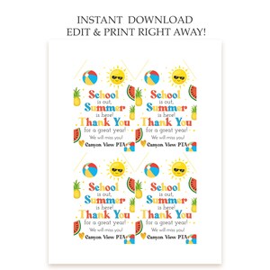 Teacher Appreciation Printable Tag, Custom Thank You for Being Sun ...