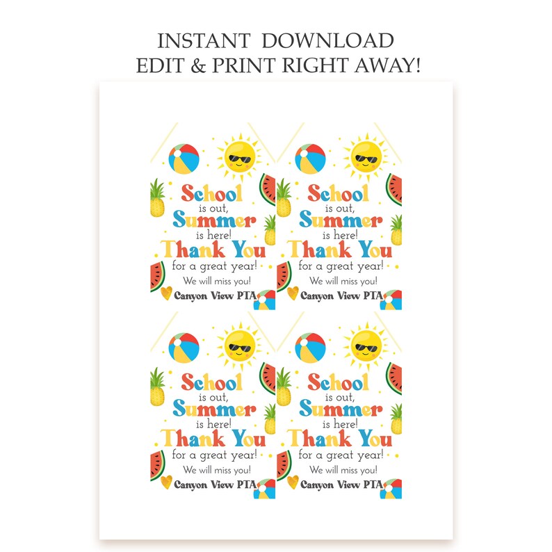 Teacher Appreciation Printable Tag, Custom Thank You for Being Sun ...