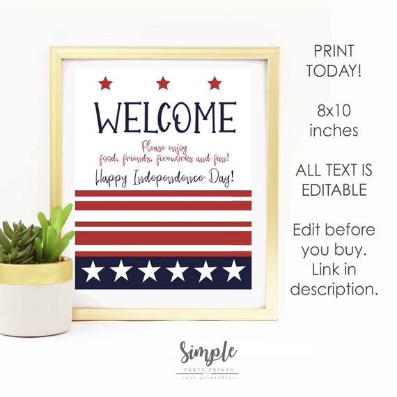 4th of July Welcome Sign Template Editable 8x10 Sign - Etsy