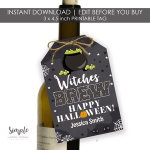 Editable Witches Brew Wine Gift Tags, Printable Halloween Tag ...