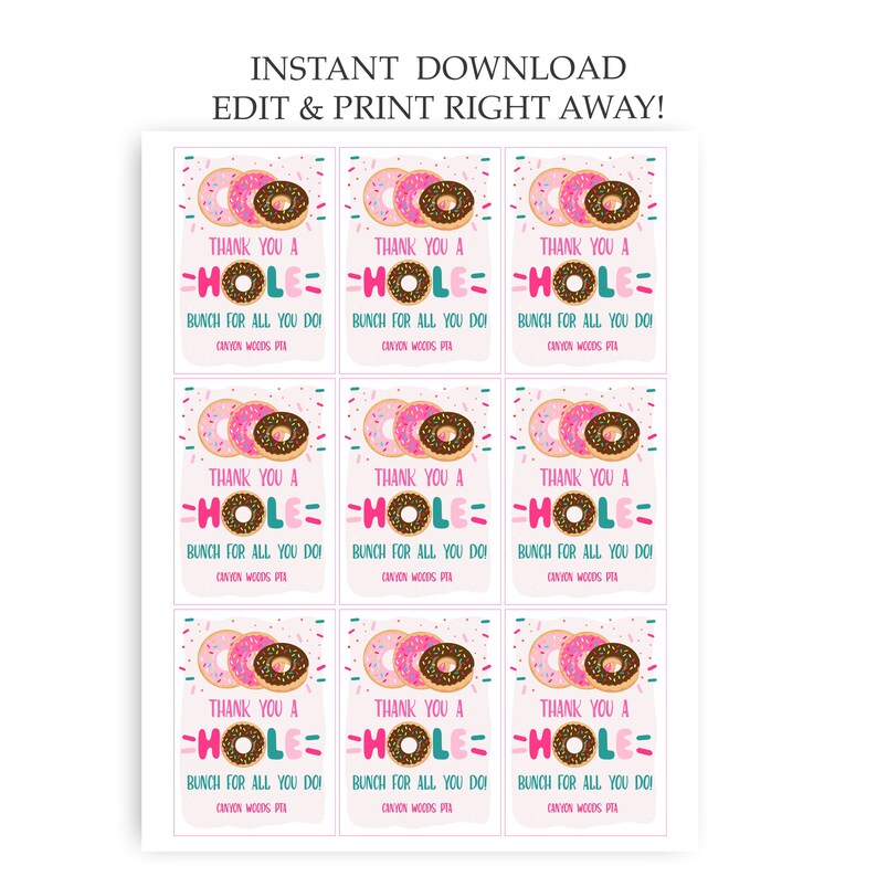 Editable Thank You A Donut Hole Bunch Tag, Printable Donut Thank You ...