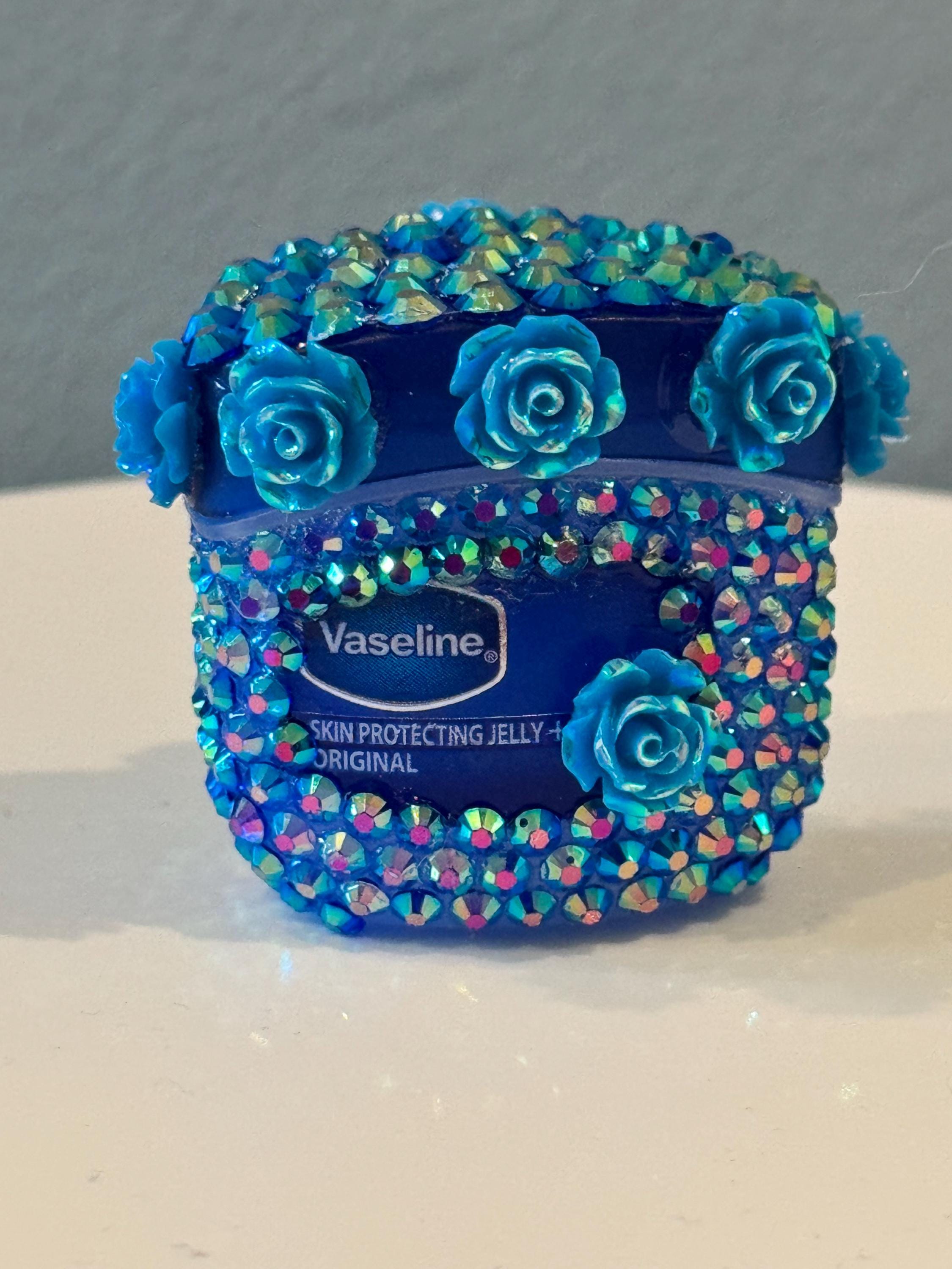 Bedazzled Vaseline Container With Blue Flowers & Rhinestones - Etsy