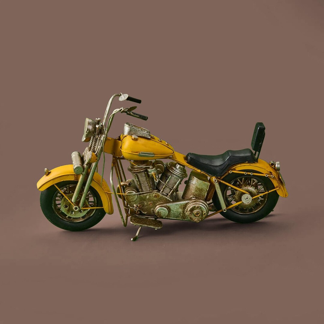 Vintage Yellow Metal Motorcycle Model - Etsy