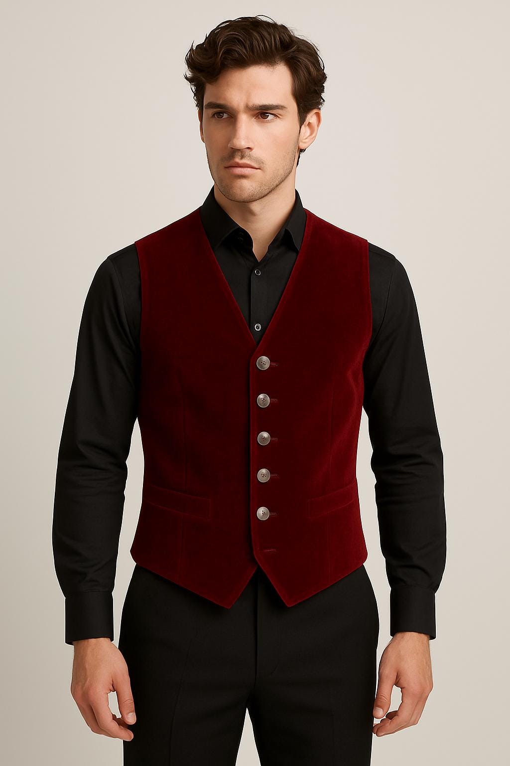 Mens Red Velvet Embroidered Coat & Vest Set, Victorian Steampunk ...
