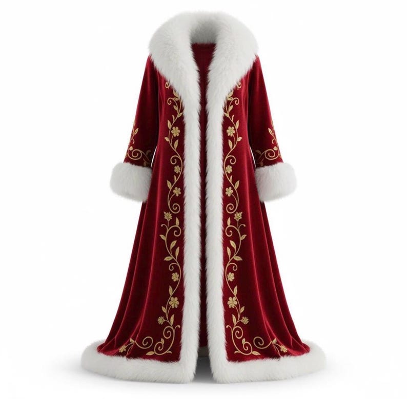 Luxury Unisex Christmas Velvet Coat With Faux Fur Trim, Red Santa Cloak ...