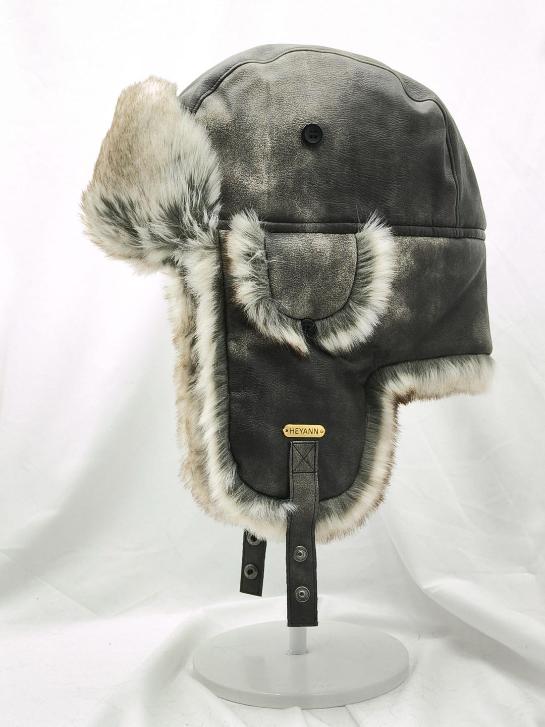 Handmade Leather Trapper Hat: Faux Fur Lined Winter Cap，fur Trapper Hat ...