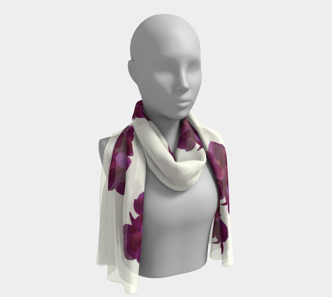 Vanda Orchid Long Floral Scarf – Lightweight Feminine Wrap – Botanical ...