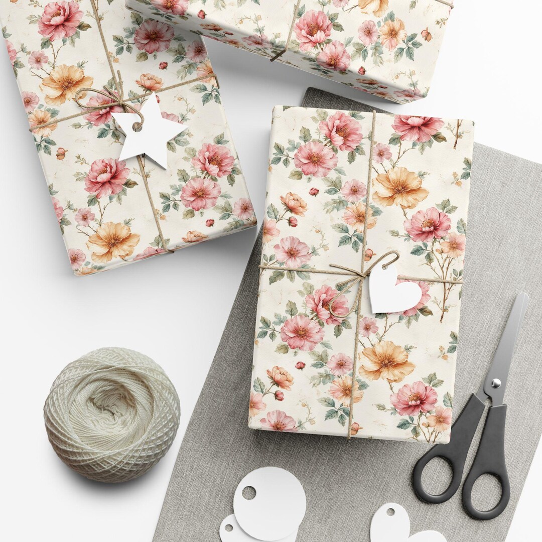 Vintage Watercolor Rose Gift Wrap | Floral Cream Paper - Etsy
