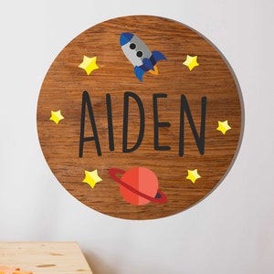12 Space Themed Round Wood Nursery Name Sign - Etsy