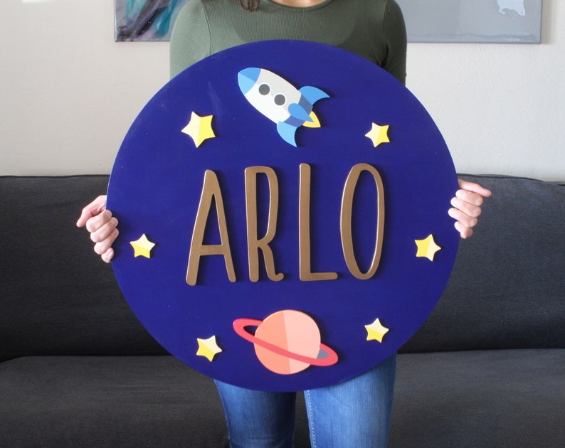 12 Space Themed Round Wood Nursery Name Sign - Etsy