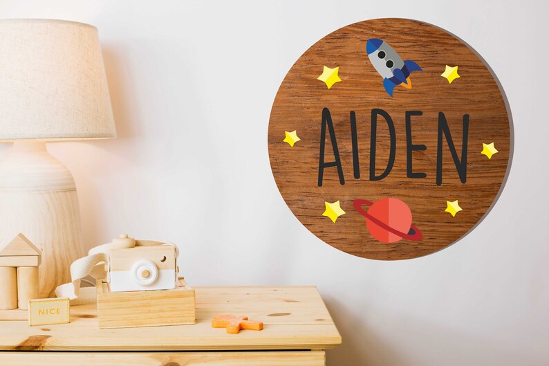 12 Space Themed Round Wood Nursery Name Sign - Etsy