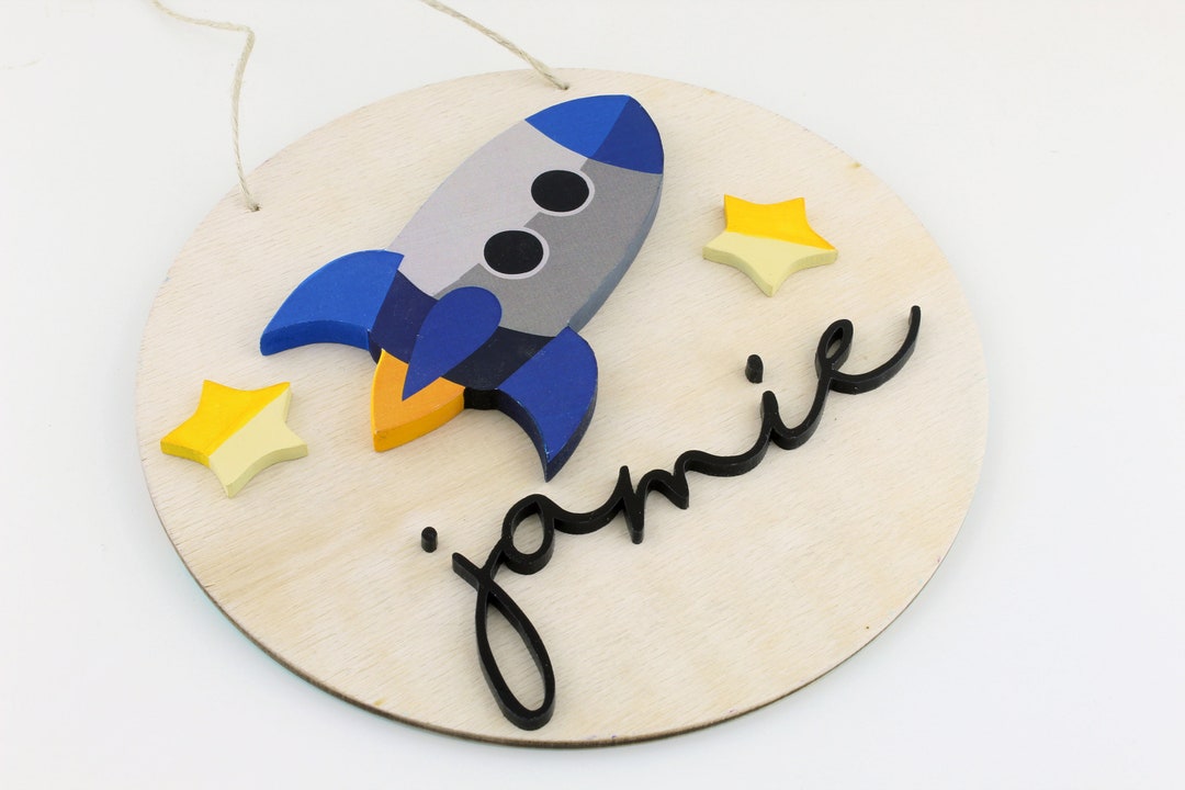 Outer Space Themed Round Wooden Name Sign, Personalized Gift, Space ...