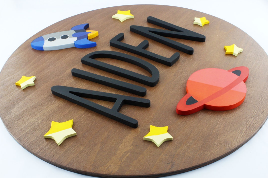 18 Space Themed Round Name Sign, Outer Space Nursery Decor, Boys ...