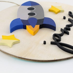 Outer Space Themed Round Wooden Name Sign, Personalized Gift, Space ...