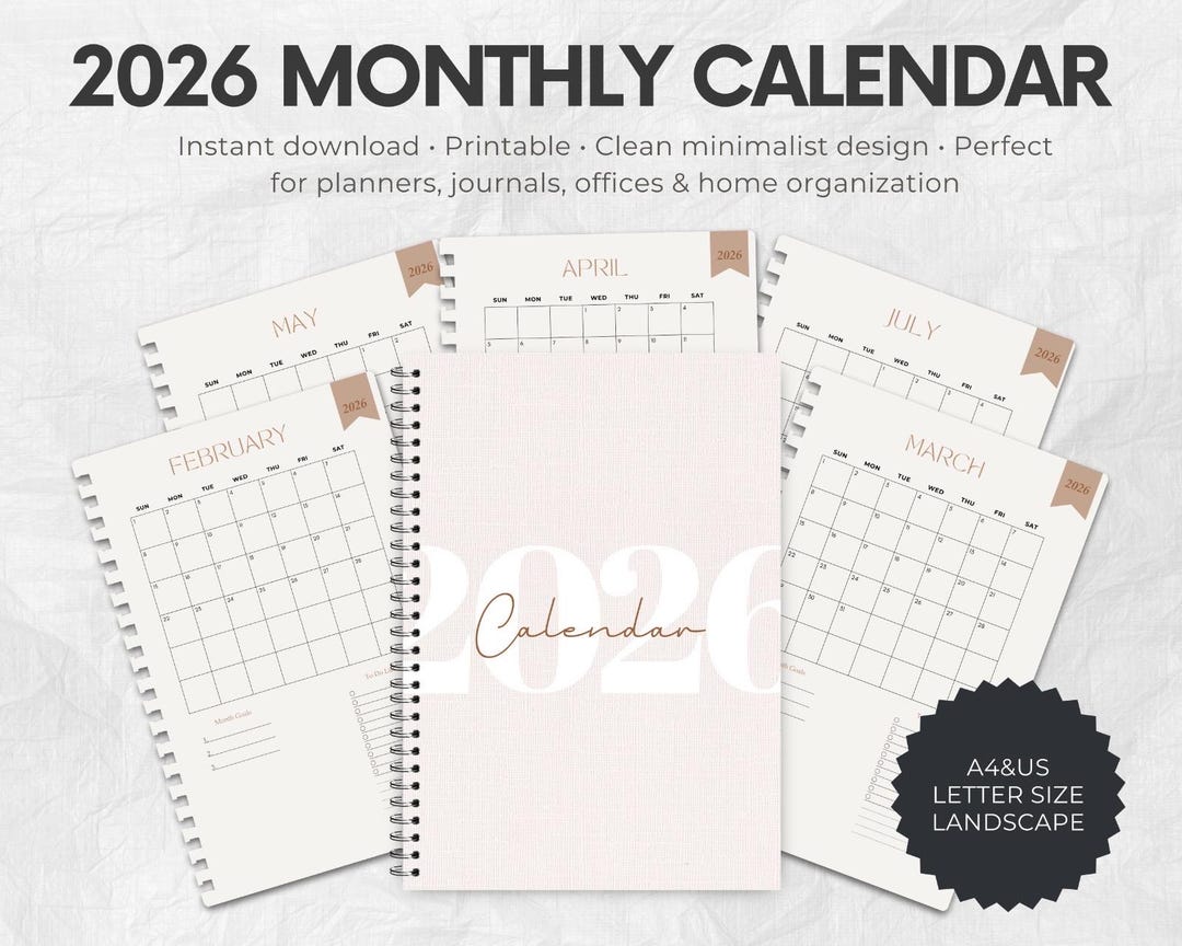 2026 Monthly Calendar Printable • Minimalist Wall Calendar • A4 & US ...
