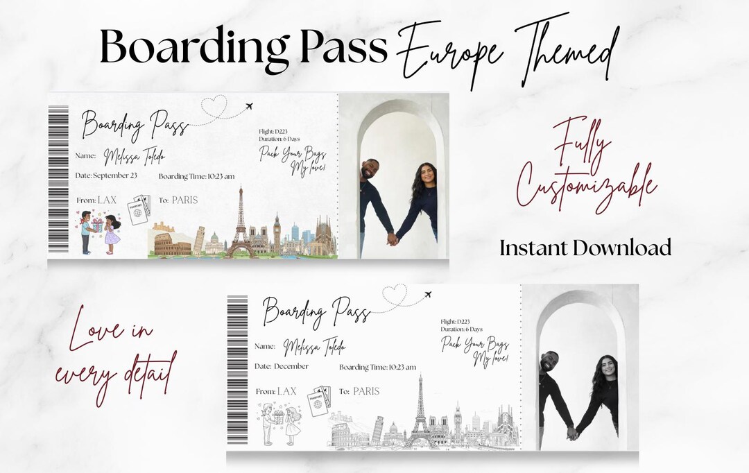 Custom Boarding Pass Gift Template | Europe Travel Theme | Personalized ...