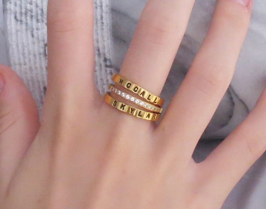Stacking Name Rings, Stackable Rings, Personalized Mom Gift, Stacking ...