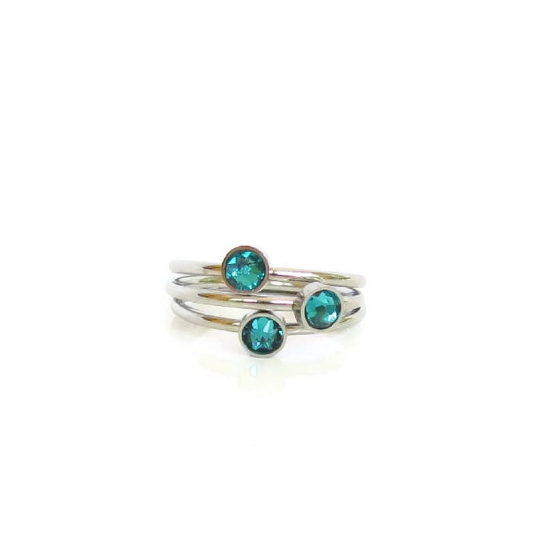 Stackable Swarovski Crystal Ring December Birthstone, Blue Zircon, Gift ...