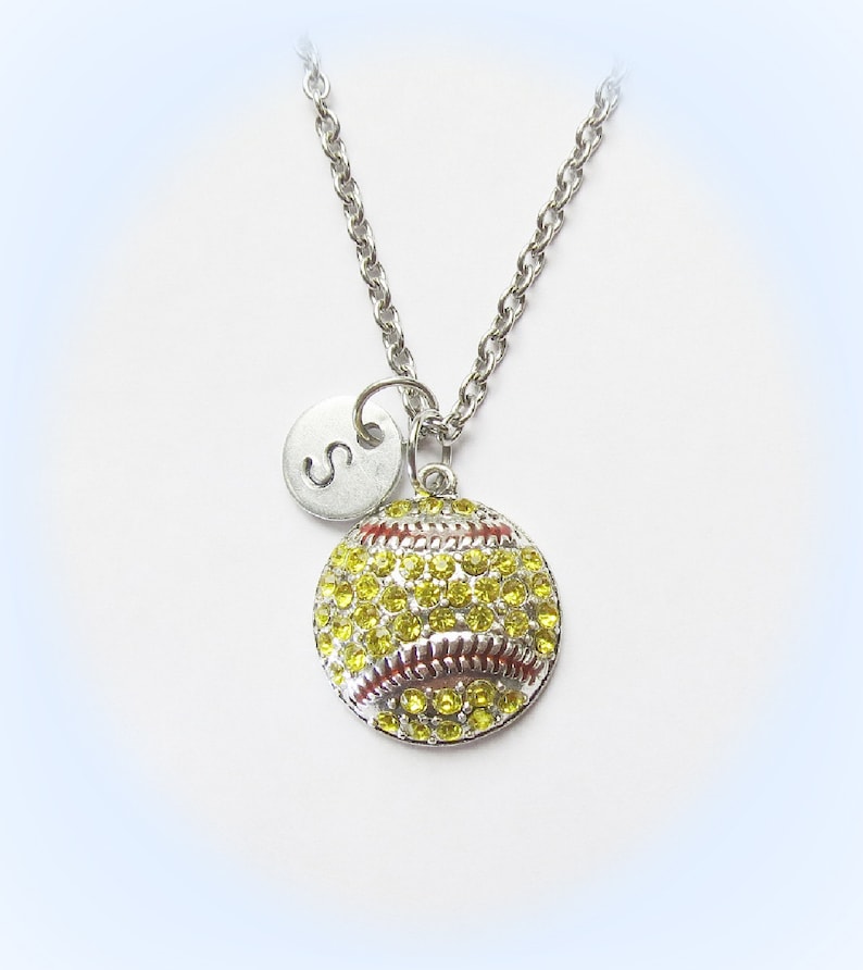 Personalized Softball Necklace Jewelry With Initial Charm or - Etsy