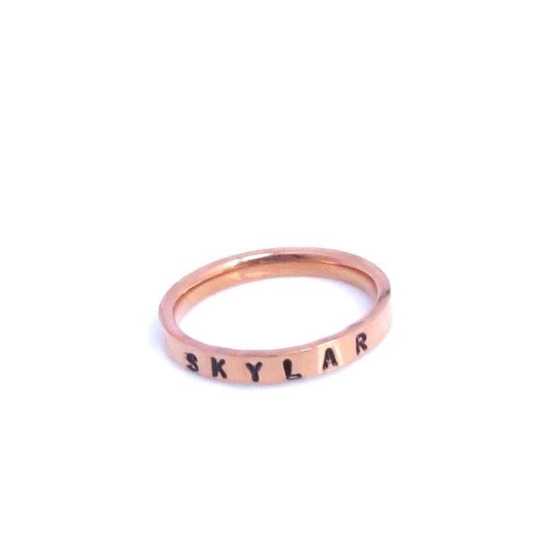 Stacking Personalized Ring, Rose Gold Name Ring, Custom Engraved ...