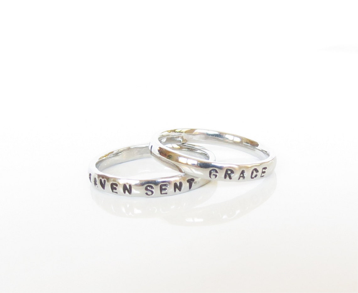 HEAVEN SENT Stackable Ring Personalized Name Ring Mom - Etsy
