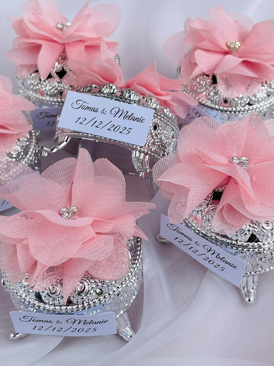 Personalized Pink Tulle Flower Favor Boxes: Favour Boxes,trinket Favors ...