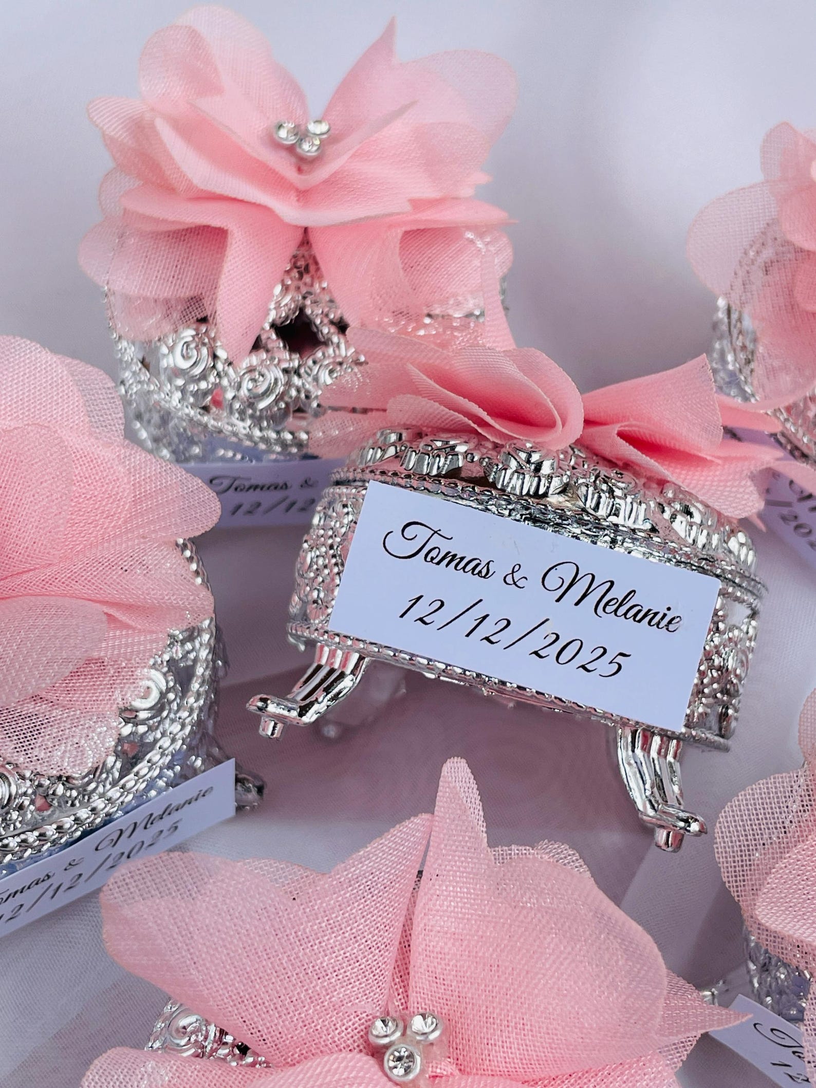 Personalized Pink Tulle Flower Favor Boxes: Favour Boxes,trinket Favors ...