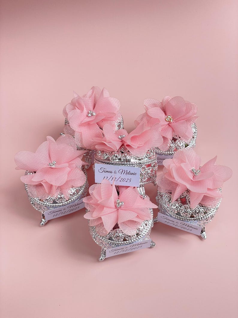 Personalized Pink Tulle Flower Favor Boxes: Favour Boxes,trinket Favors ...
