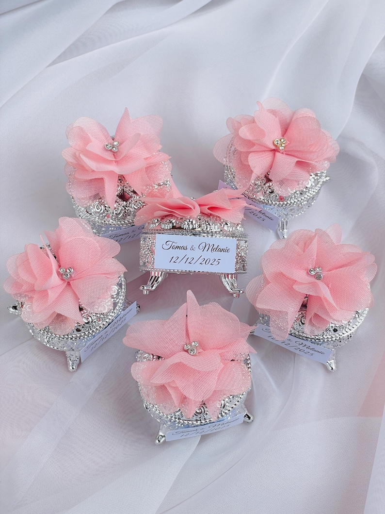 Personalized Pink Tulle Flower Favor Boxes: Favour Boxes,trinket Favors ...