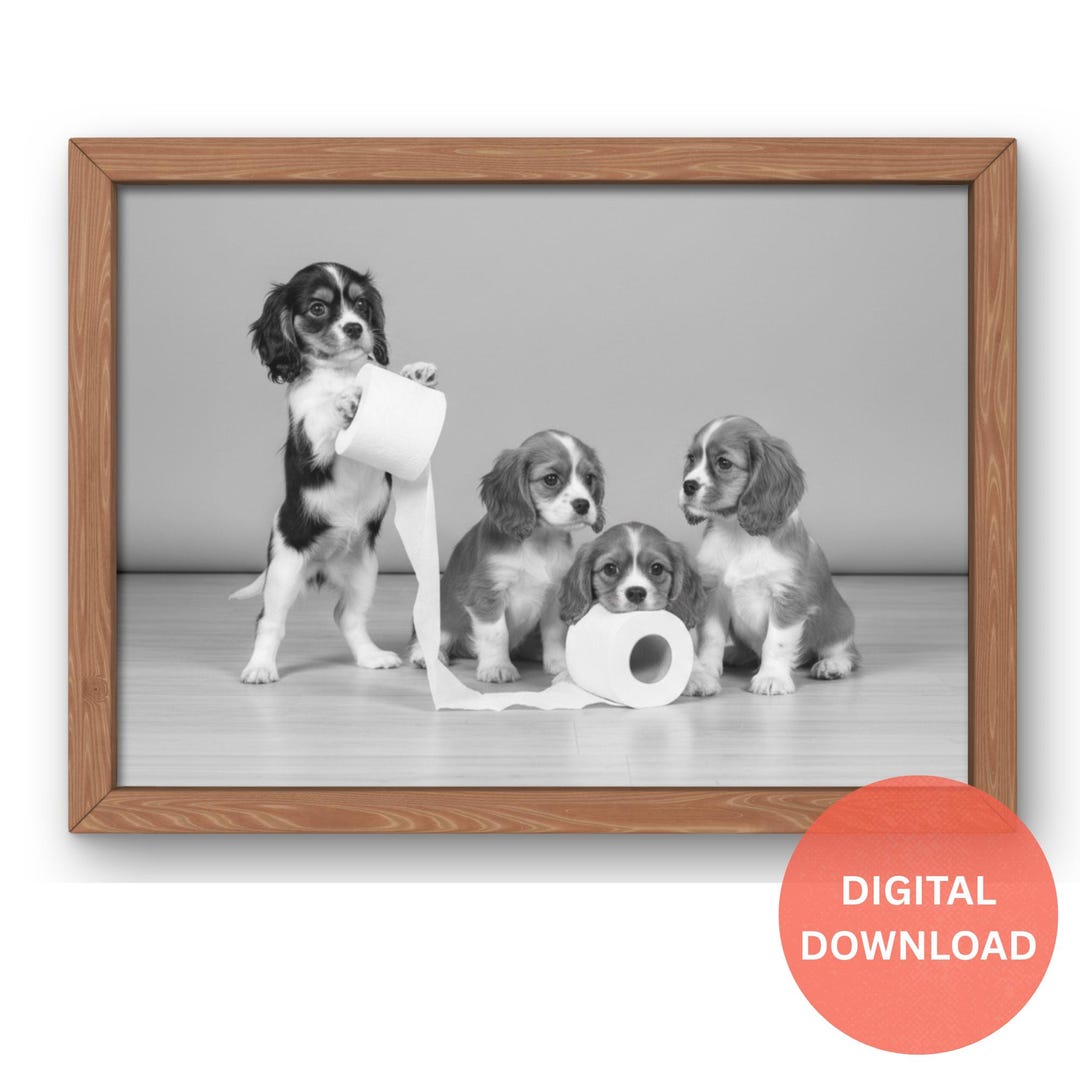 Cute Cavalier King Charles Spaniel Puppies Bathroom Printable Wall Art ...