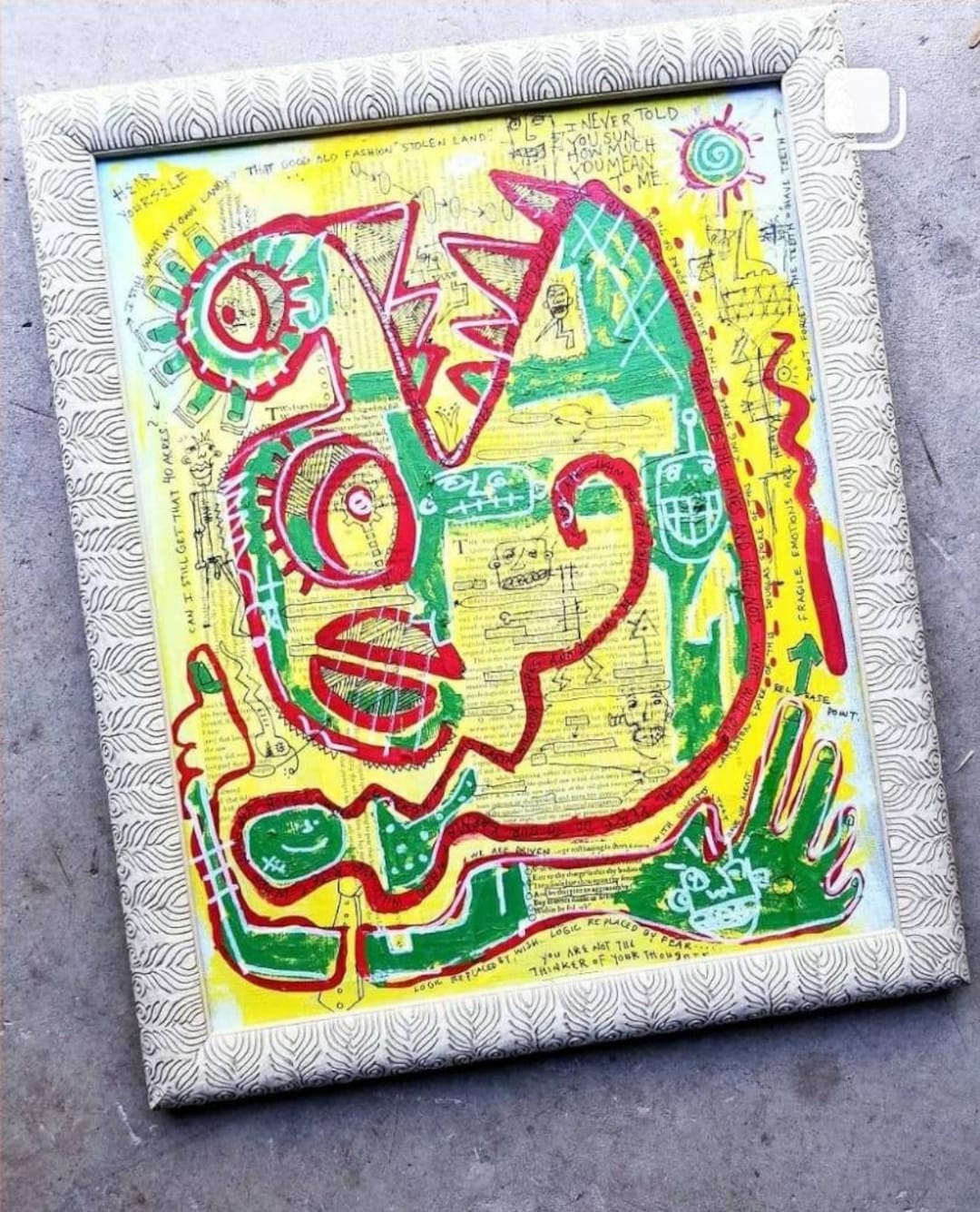 BASQUIAT, Shakespeare, Collage, Green, Mixed Media, Canvas, Yellow ...
