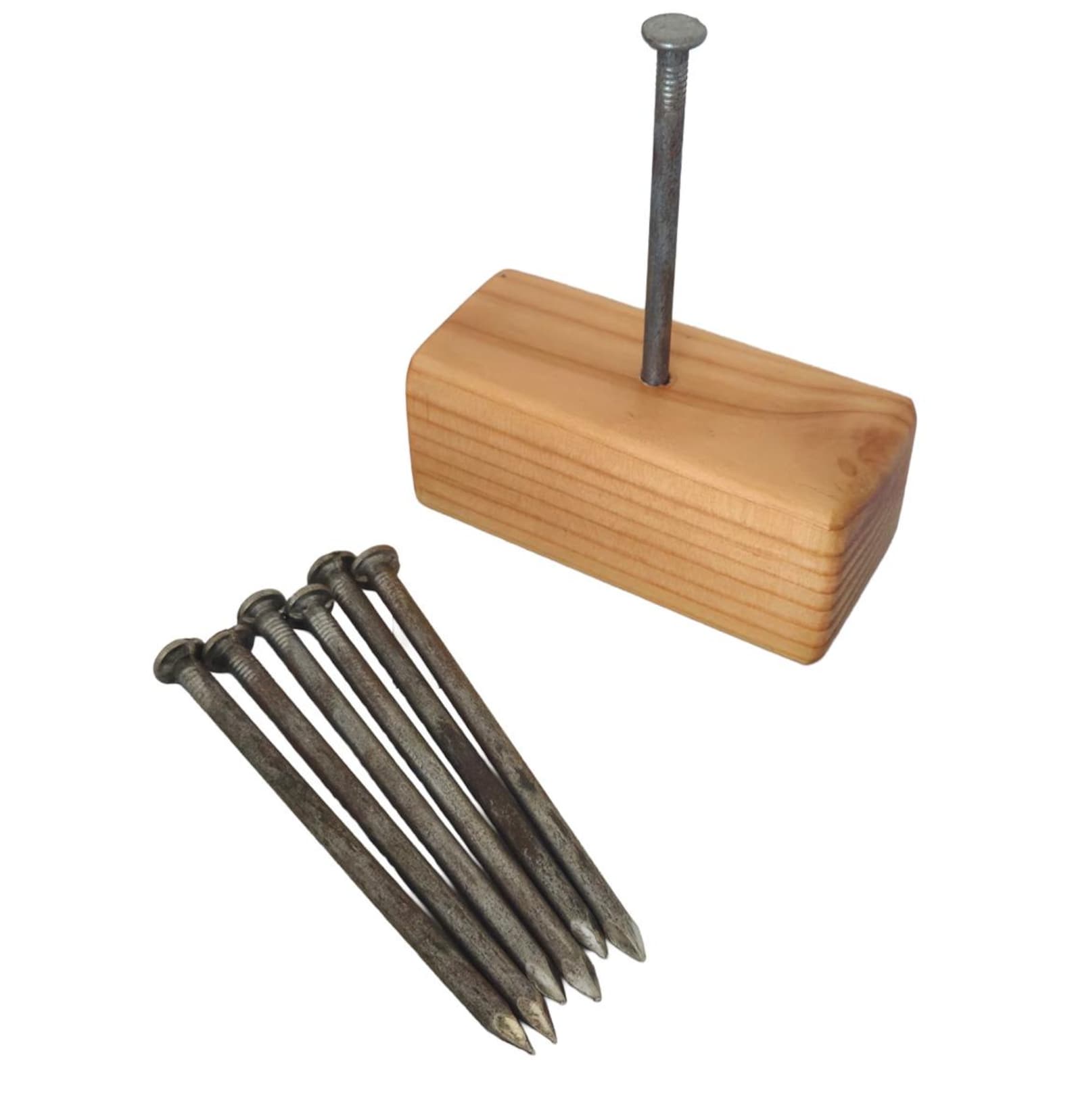 Handmade 7 Nail Balancing Act Puzzle – Natural Stain, Wood Holder, Fun ...